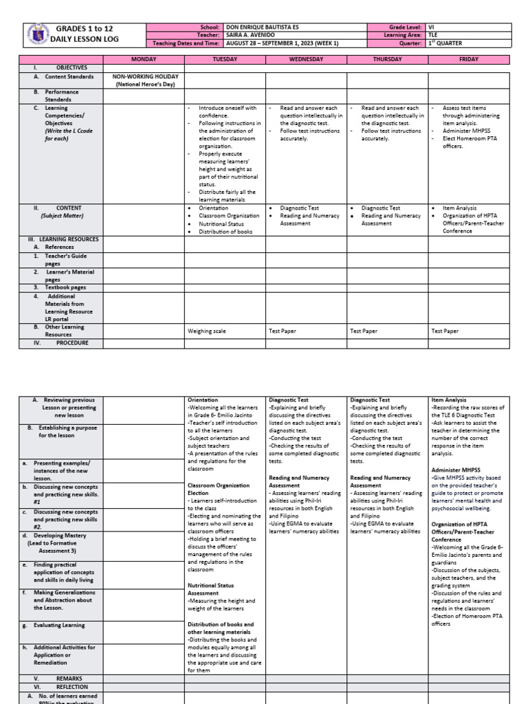 DLL Assessment Week | PDF | Learning | Teachers