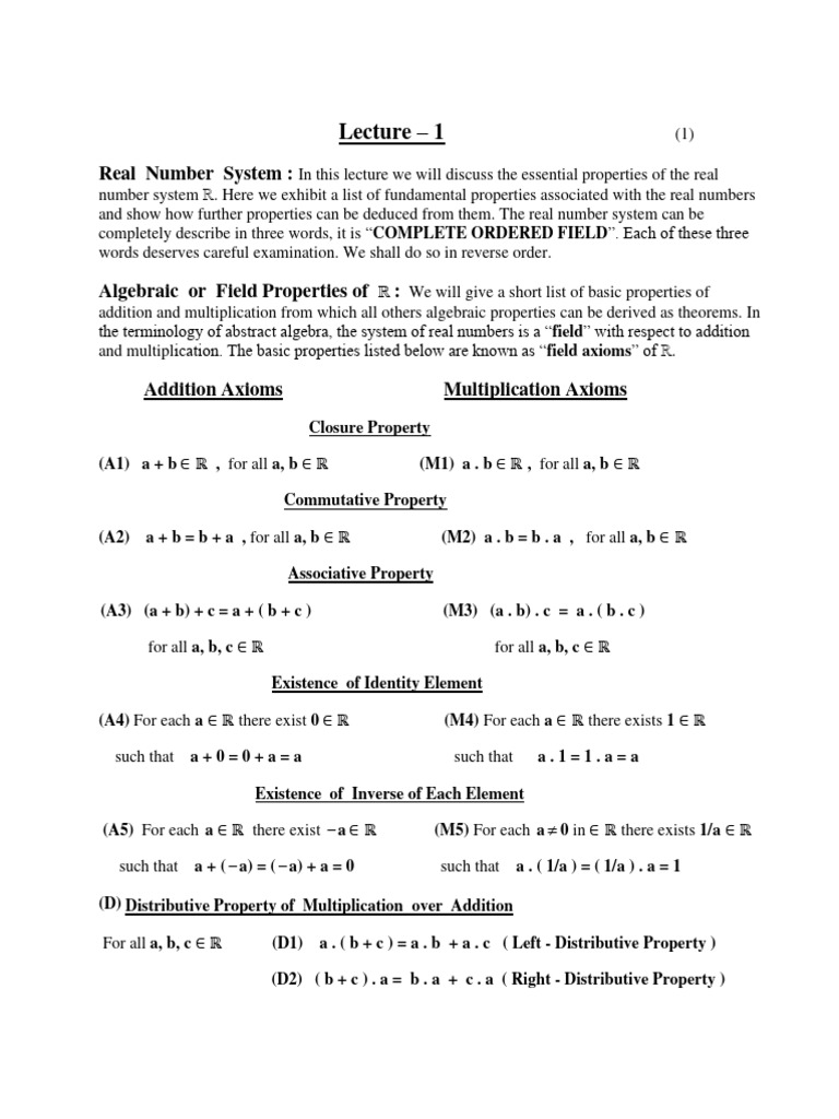 Lecture - 1 Real Analysis IBA | PDF | Real Number | Field (Mathematics)