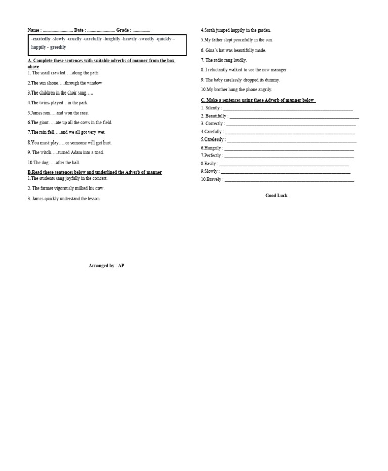 Adverb of Manner by MR - Akash | PDF