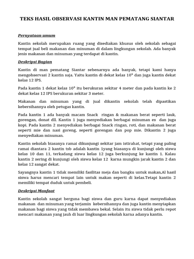 Teks Hasil Observasi Kantin Man Pematang Siantar | PDF | Kesehatan Holistik