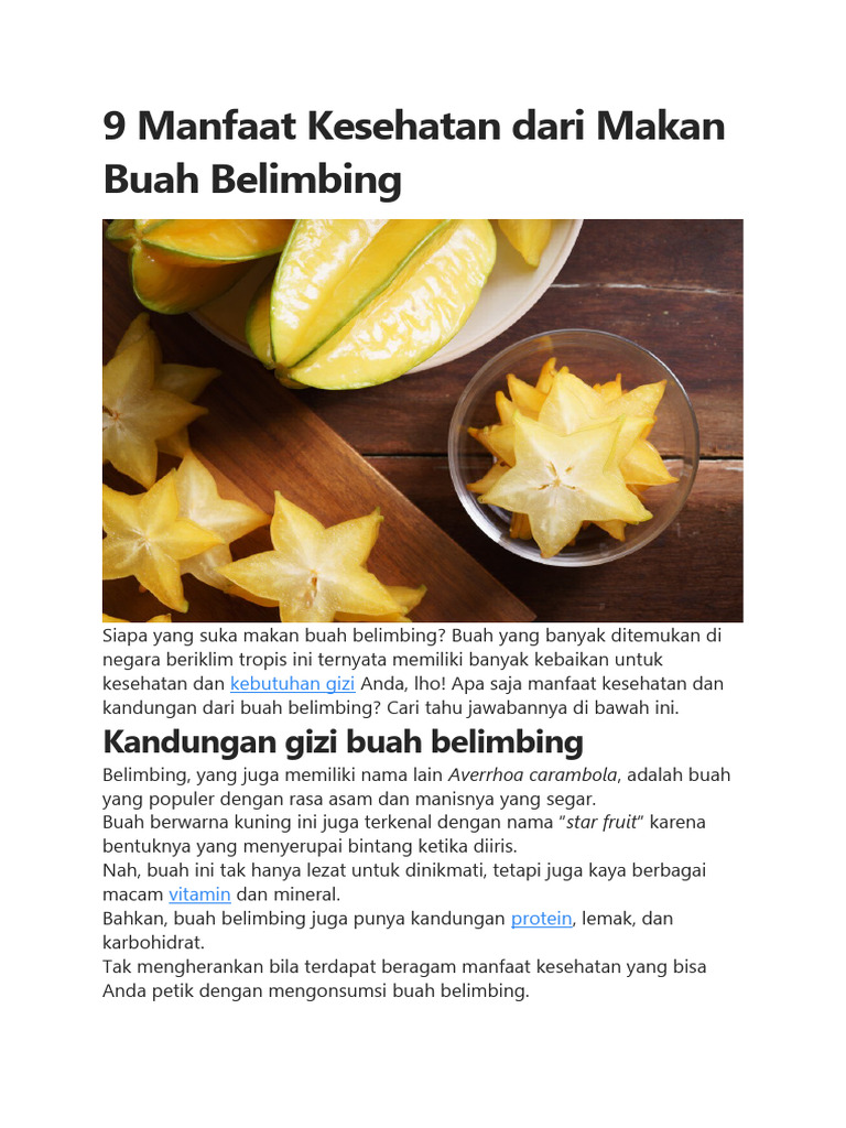 Manfaat Kesehatan Buah Belimbing | PDF | Memasak, Makanan, & Anggur ...