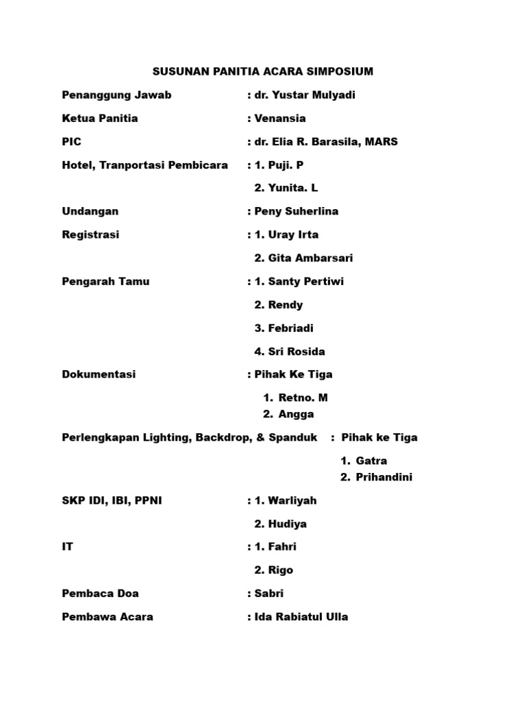 SUSUNAN PANITIA ACARA SIMPOSIUM | PDF