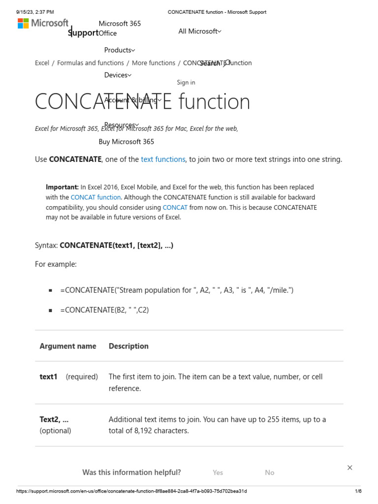 Excel CONCATENATE Function Guide | PDF | Microsoft Excel | Microsoft