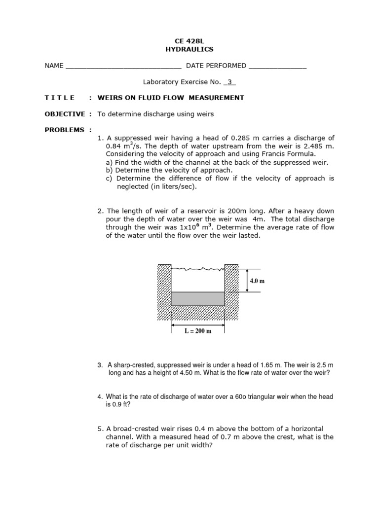 8LAB EX 3 Fluid Flow Meas (WEIRS) | PDF