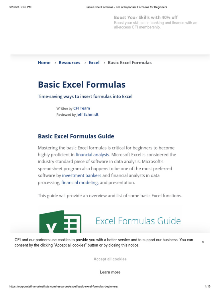 Basic Excel Formulas - List of Important Formulas For Beginners | PDF | Microsoft Excel ...