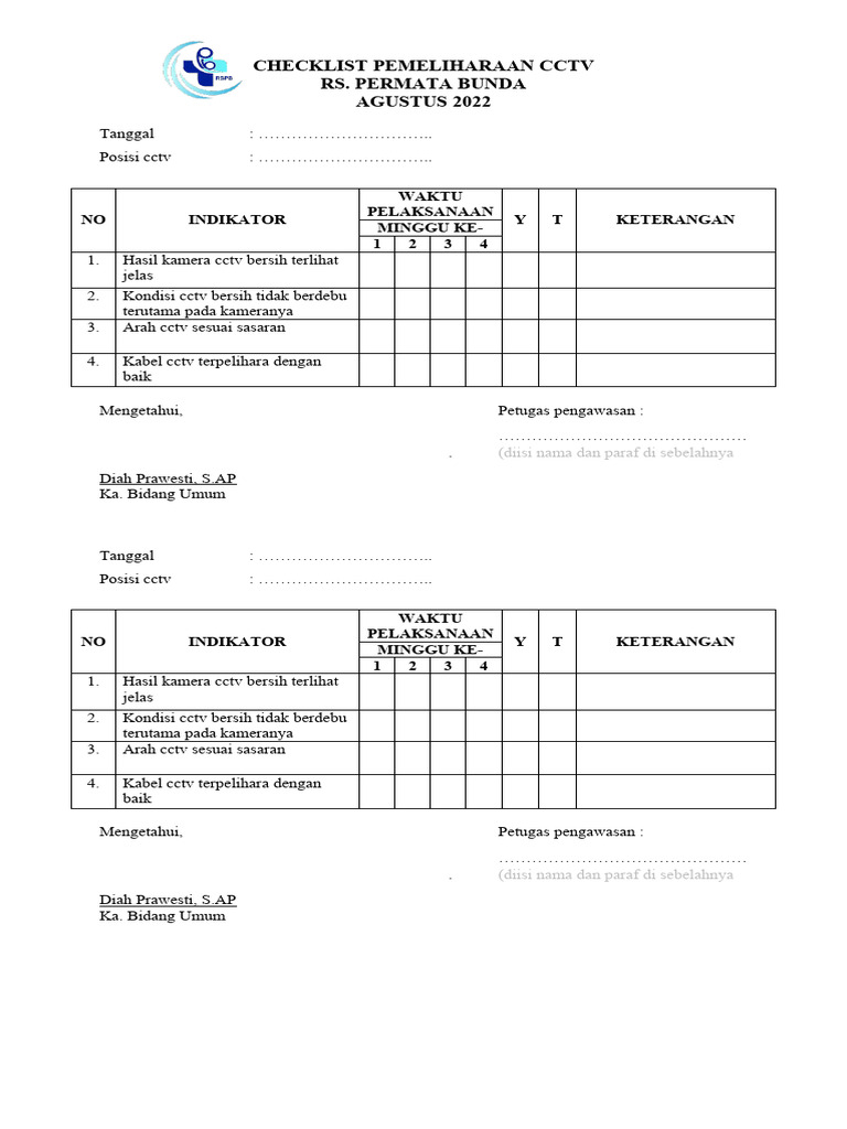 Checklist Pemeliharaan CCTV | PDF