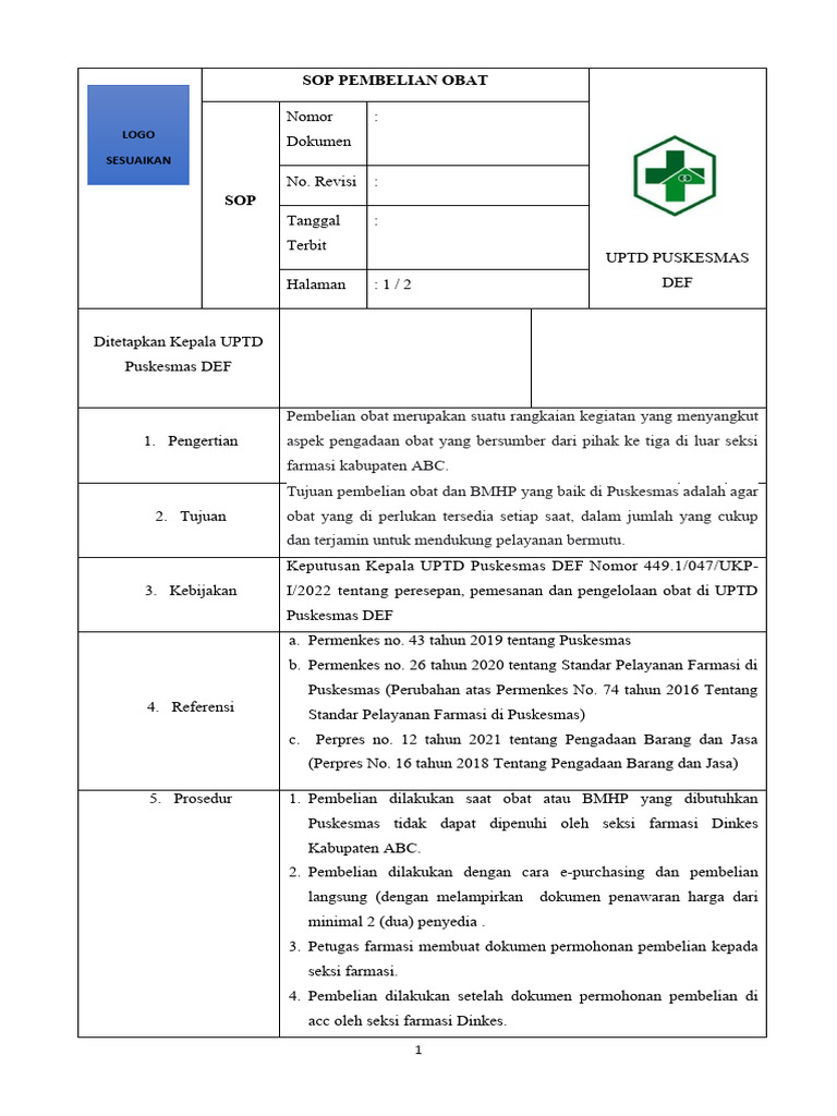 Sop Pembelian Obat Pdf