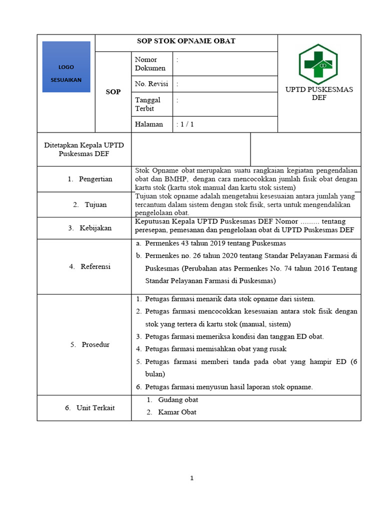 Sop Stok Opname Obat | PDF
