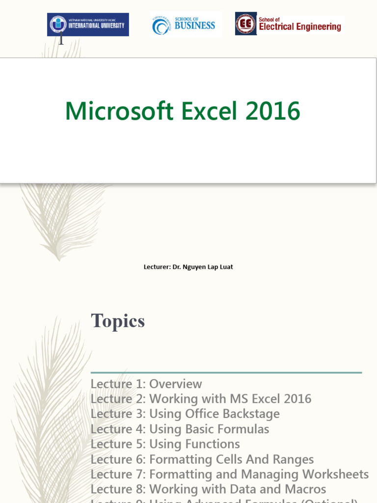 Lecture 6-Excel | PDF | Microsoft Excel | Worksheet