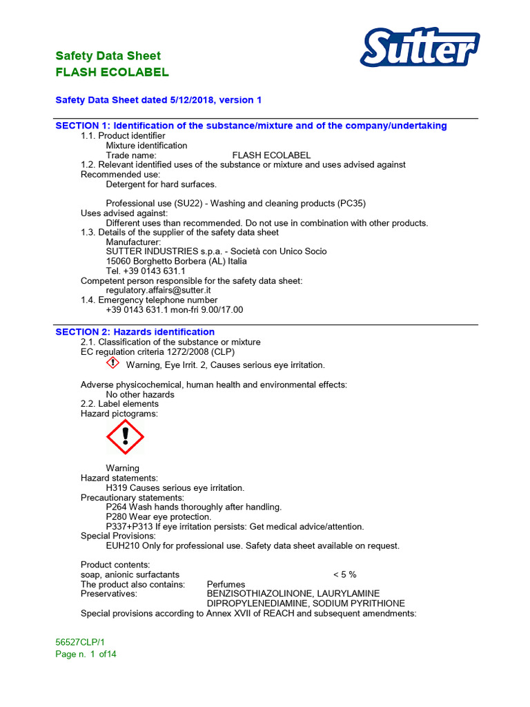 Flash Ecolabel Sutter | PDF | Toxicity | Hazards