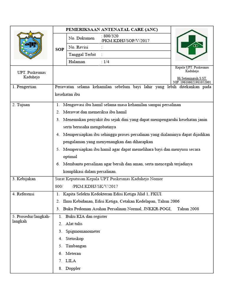 Pemeriksaan Antenatal Care (Anc) | PDF