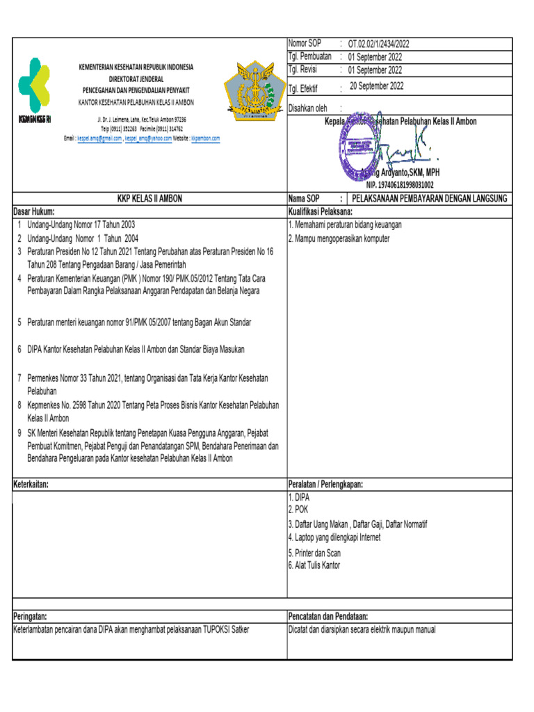 SOP Pelaksanaan Pembayaran LS | PDF