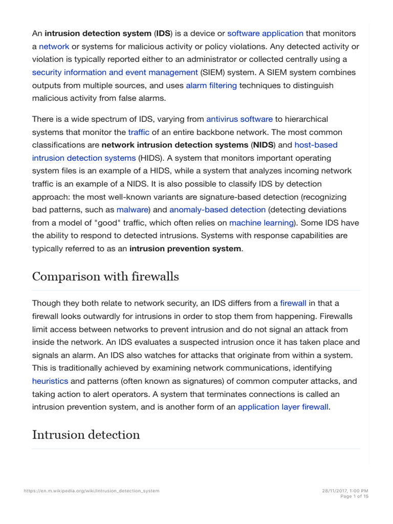 Intrusion Detection System - Wikipedia | PDF | Security Engineering | Systems Engineering