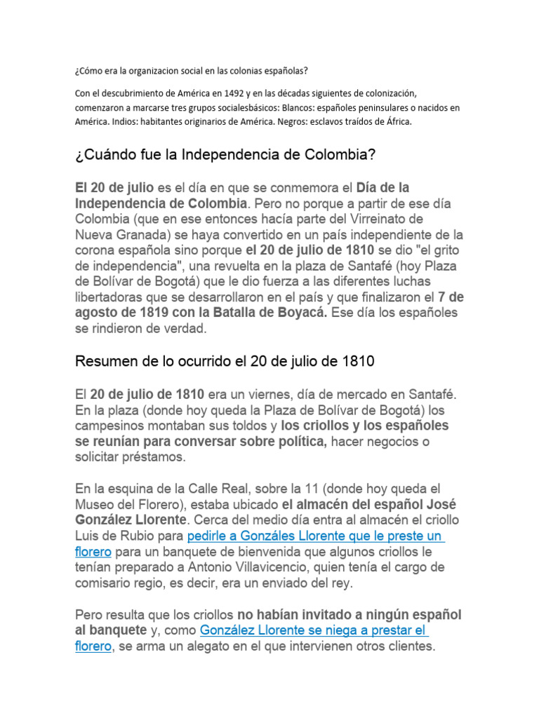 Lectura de Independencia | PDF | Colonización española de las Américas ...