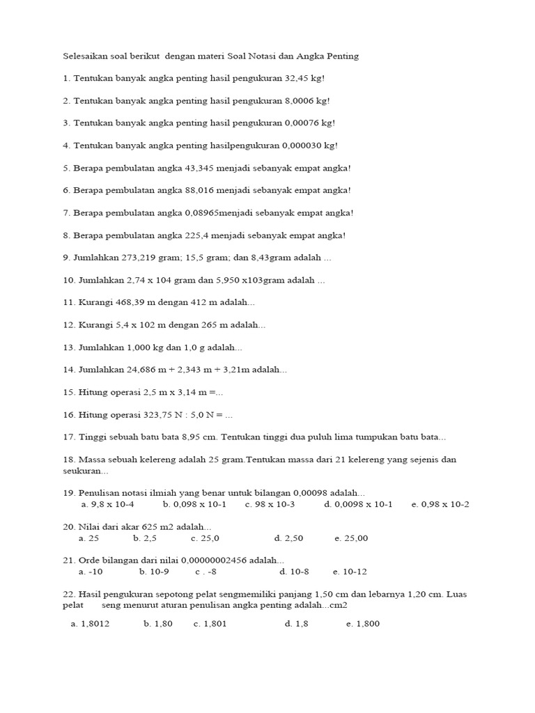 Soal Latihan Angka Penting | PDF | Metode & Bahan Ajar
