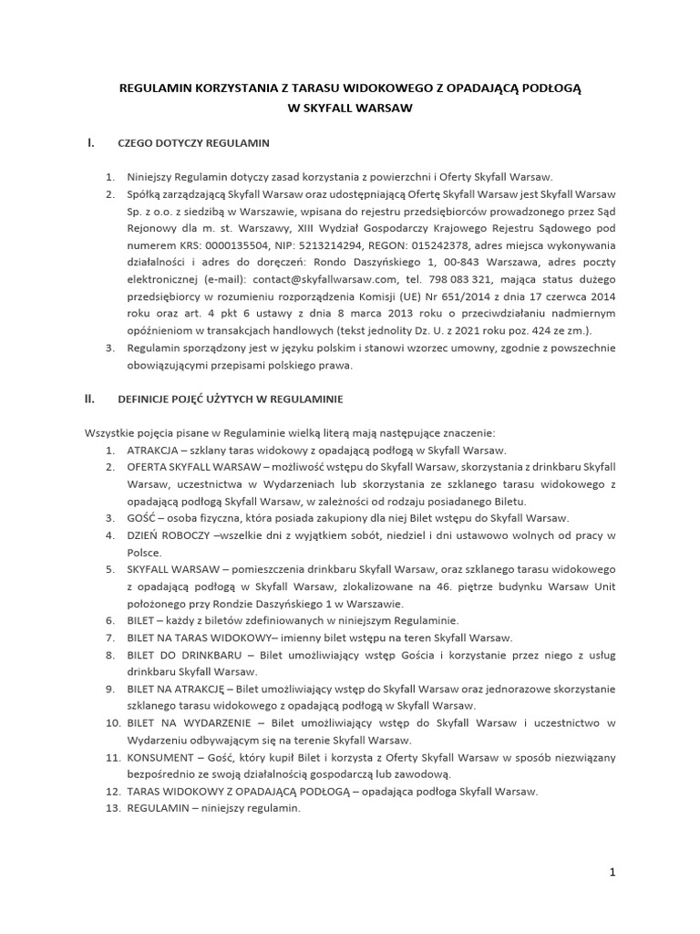 1 - Regulamin Korzystania Z Tarasu Widokowego Z Opadajaca Podloga | PDF