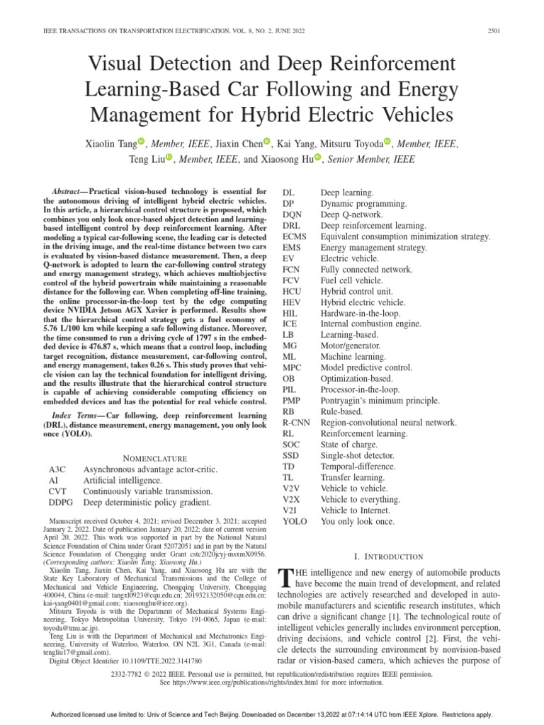 Visual Detection and Deep Reinforcement Learning-Based Car Following and Energy Management For ...
