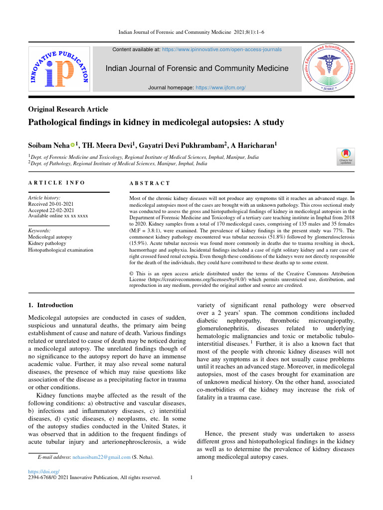 Pathology of Kidney in Medicolegal Autopsy | PDF | Kidney | Kidney Disease