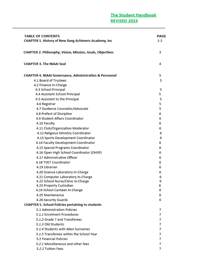 Student Handbook Revised 2023 | PDF
