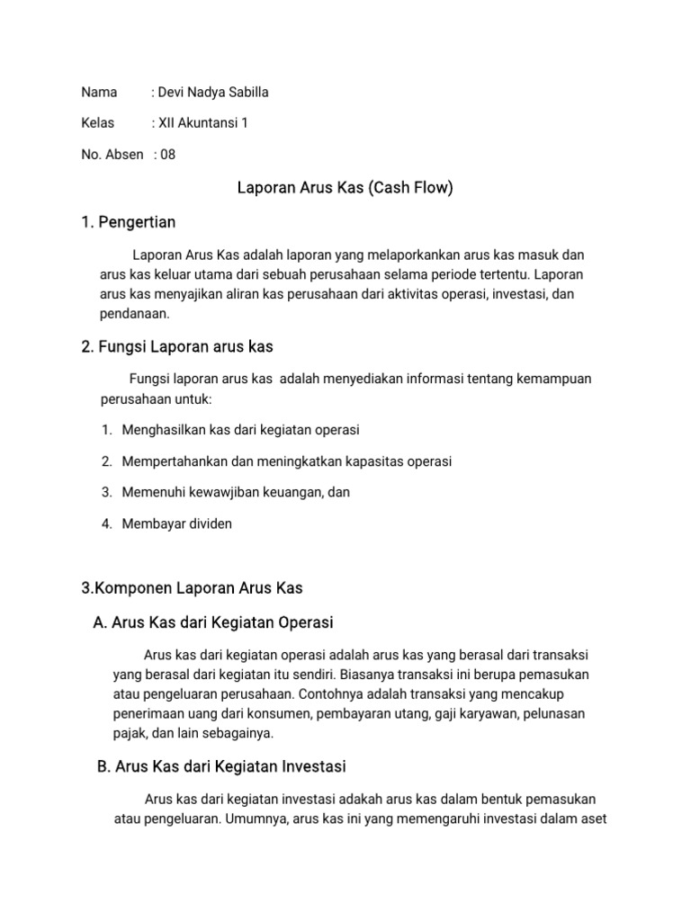 Panduan Laporan Arus Kas Siswa | PDF