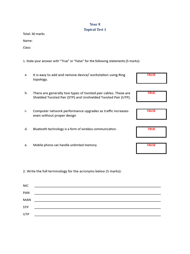 Cambridge Year 8 Topical Test 1 | PDF | Computer Network | Operating System