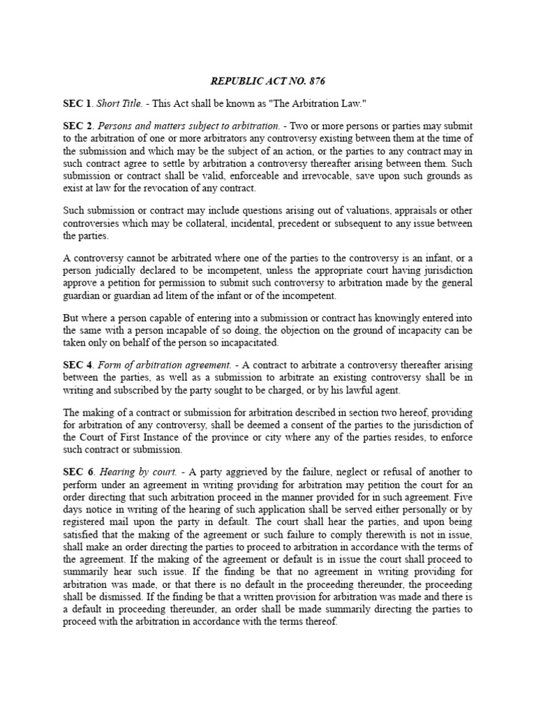 Ra 876 | PDF | Arbitration | Legal Guardian