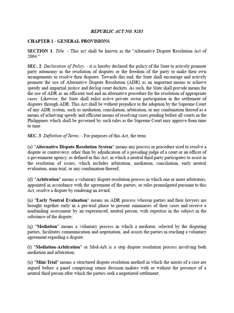 Ra 9285 | PDF | Alternative Dispute Resolution | Mediation