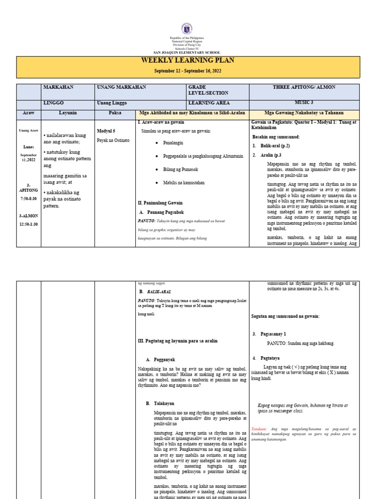 WLP Music 3 Q1 W3 | PDF