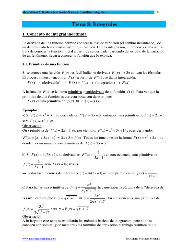 Tema 8-Integrales | PDF | Integral | Derivado