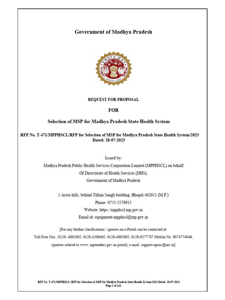 RFP - MSP MP State Health | Download Free PDF | Patient | Hospital
