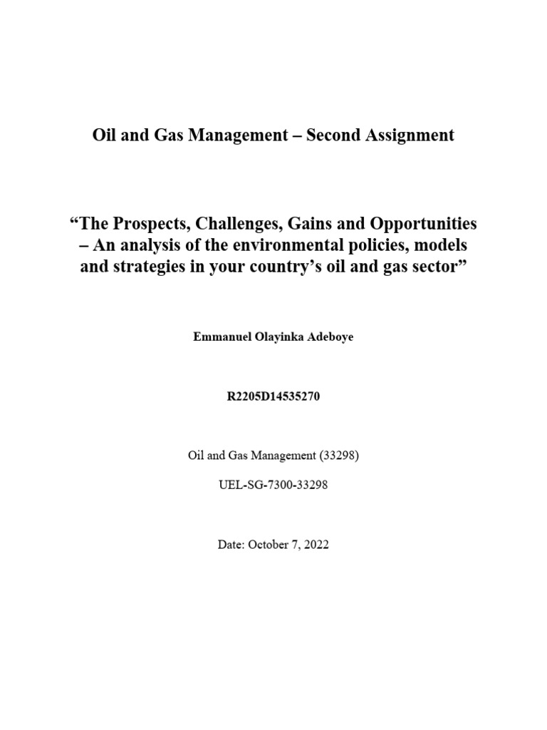 Oil and Gas Management - Second Assignment: Emmanuel Olayinka Adeboye | Download Free PDF ...