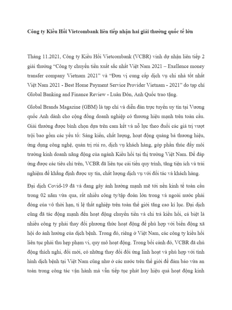 Bài đăng giải thưởng VCBR final | PDF