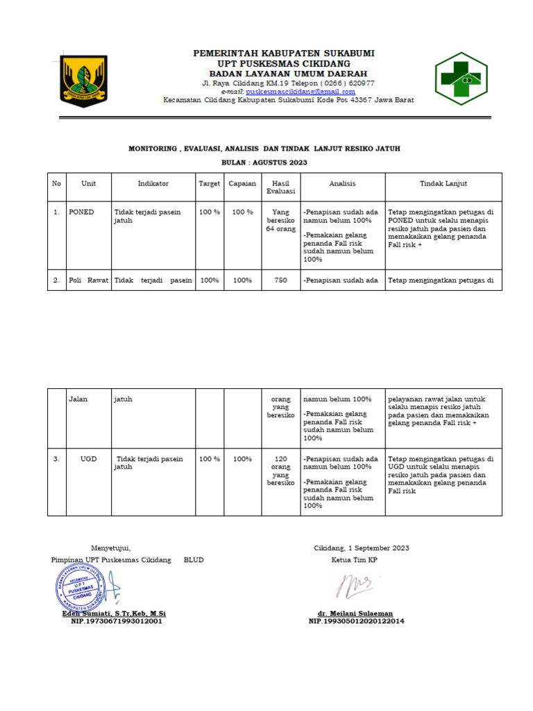 Bukti Monev, Analisis Dan TL RESIKO JATUH Pasien Ep B | PDF