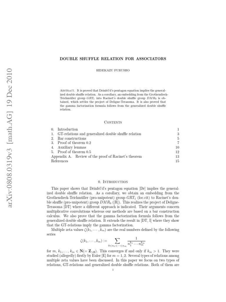 Double Shuffle Relation For Associators | PDF | Power Series | Theorem