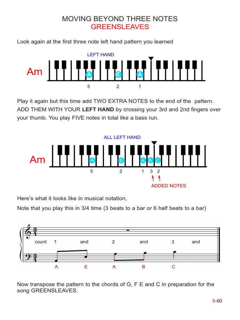 Lesson 25 - Greensleaves - Extra Left Hand Notes | PDF | Hand ...