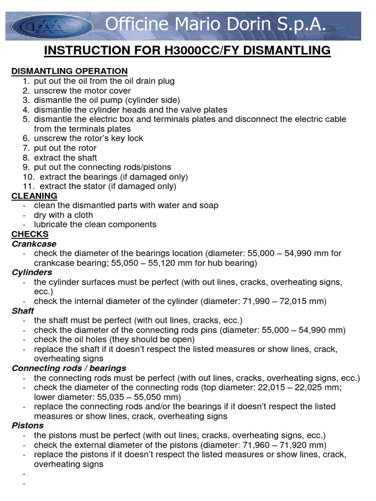 Dismantle & Re-Assembly Instructions H3000CC-FY | PDF | Bearing ...