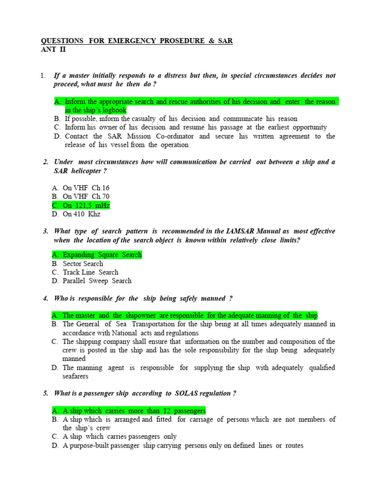 Question For Emergency Prosedure | PDF | Search And Rescue | Ships