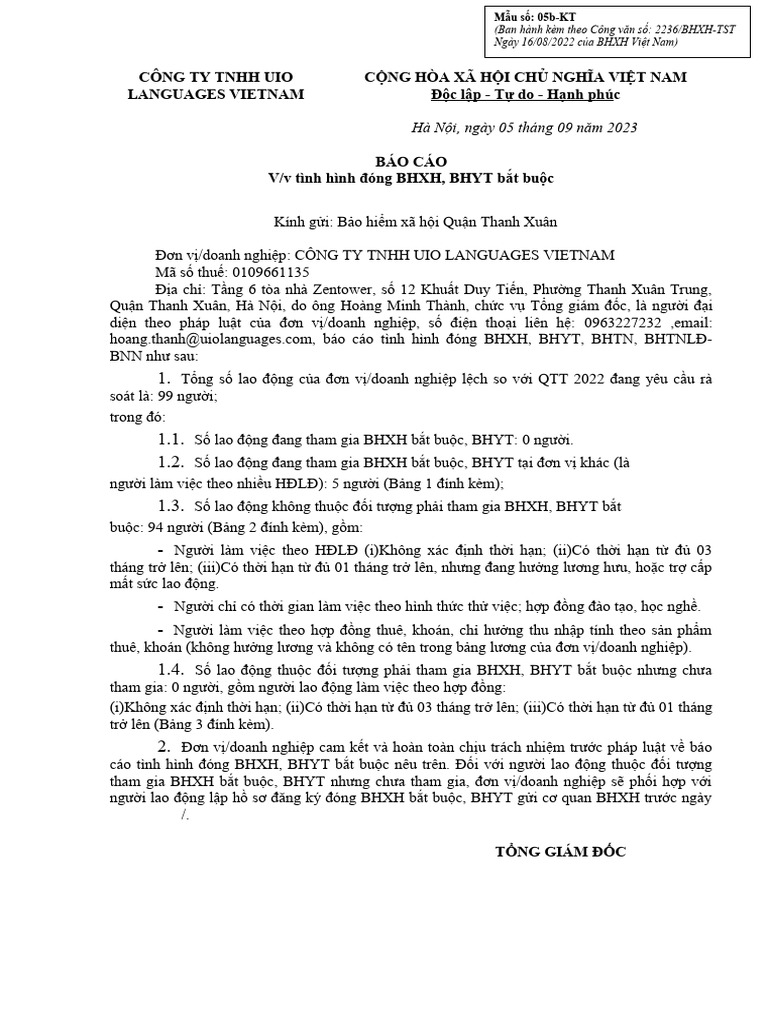 Báo cáo mẫu 05b | PDF