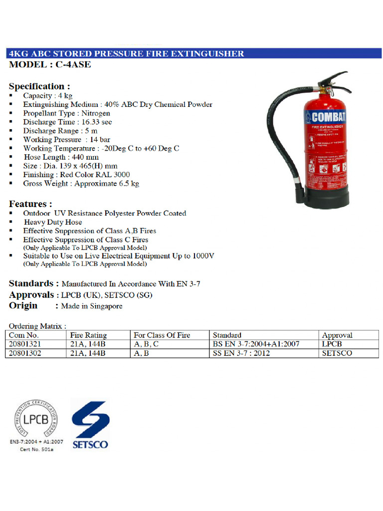 4KG Dry Powder Portable Fire Extinguisher Specifications | PDF