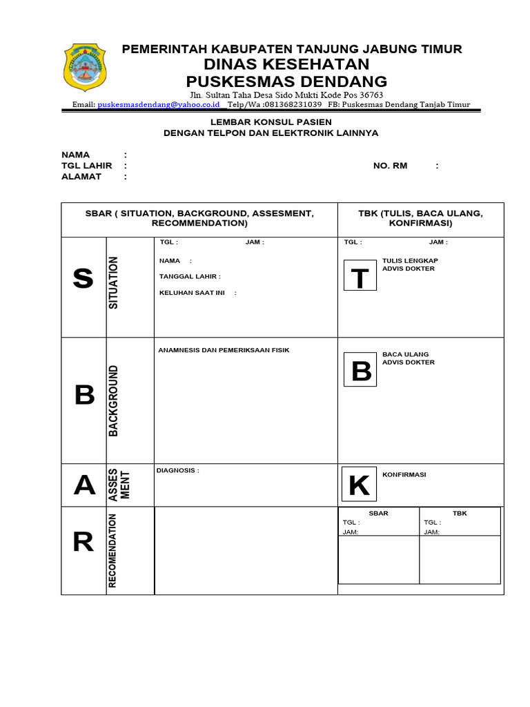Sbar Tbak PKM Puskesmas Rawang | PDF