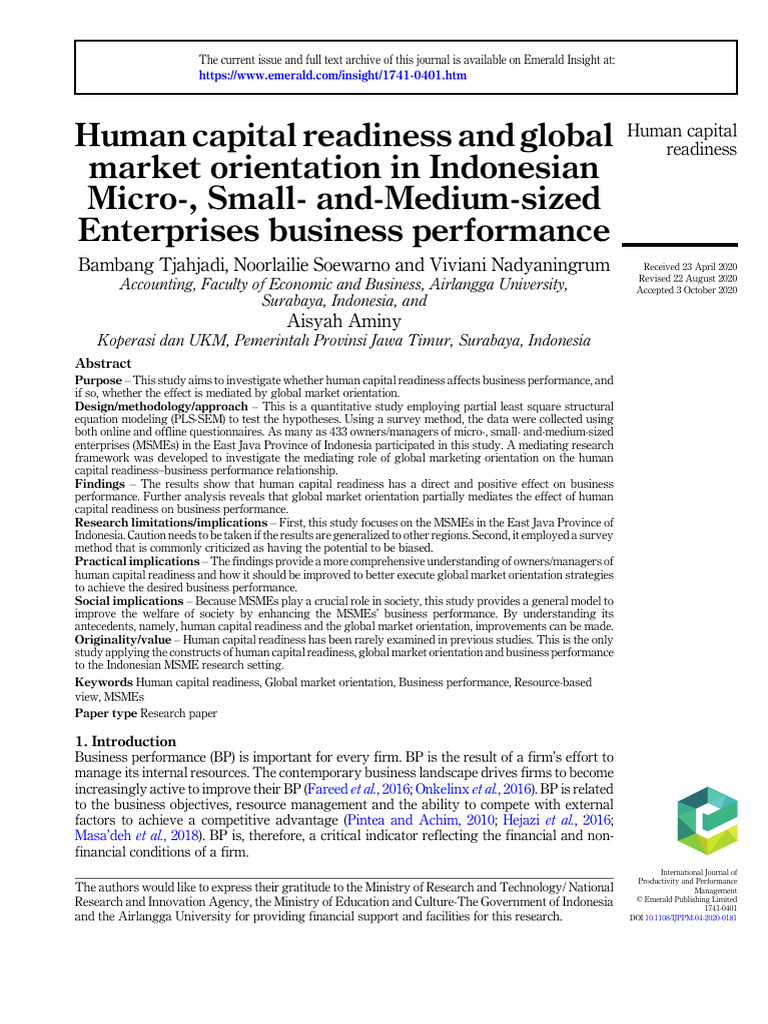 Human Capital Readiness and Global Market Orientation Journal ...