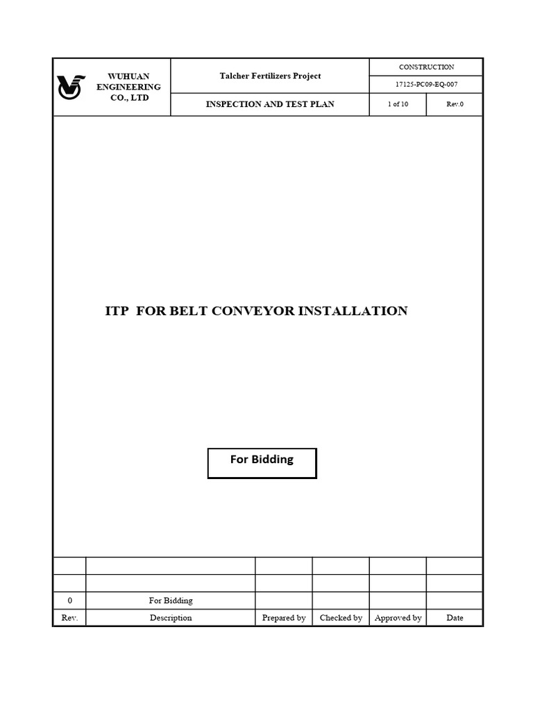 Attach-1 ITP For Belt Conveyor Installation | PDF | Mechanical ...