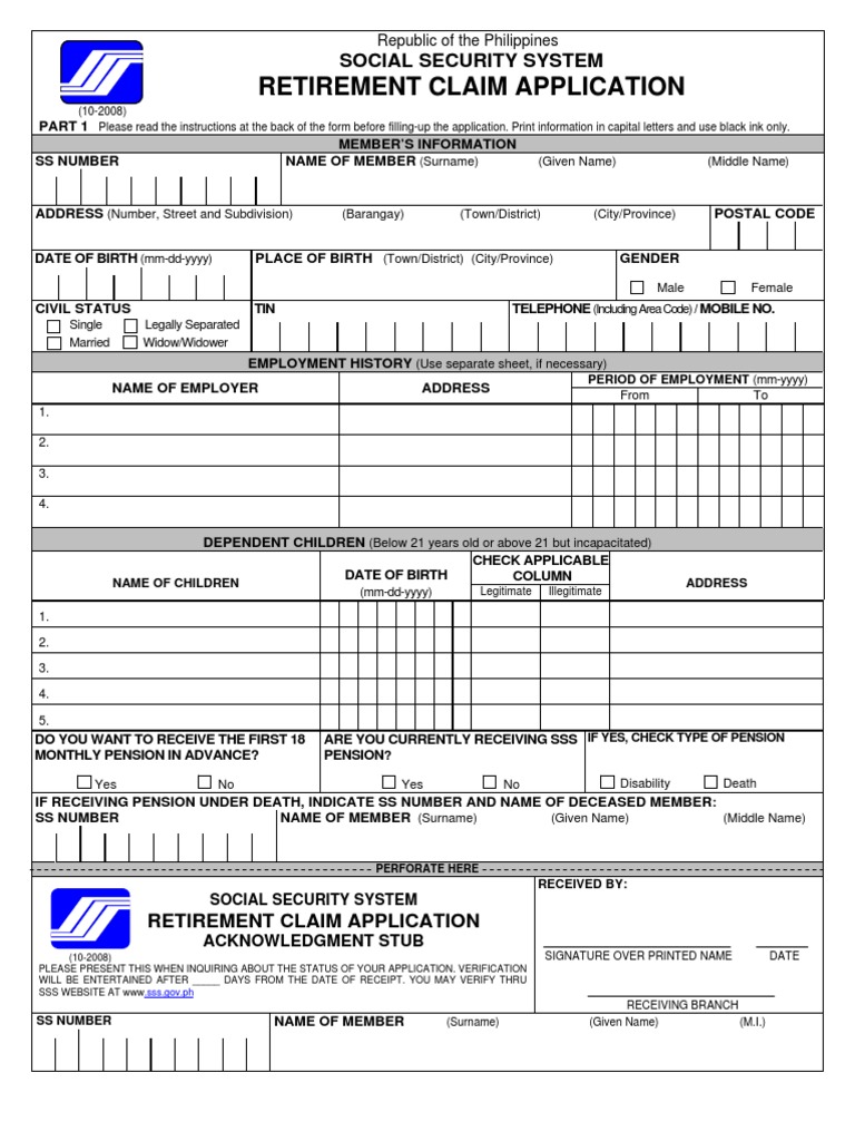Retirement Claim Application Fill in | PDF | Identity Document | Social ...