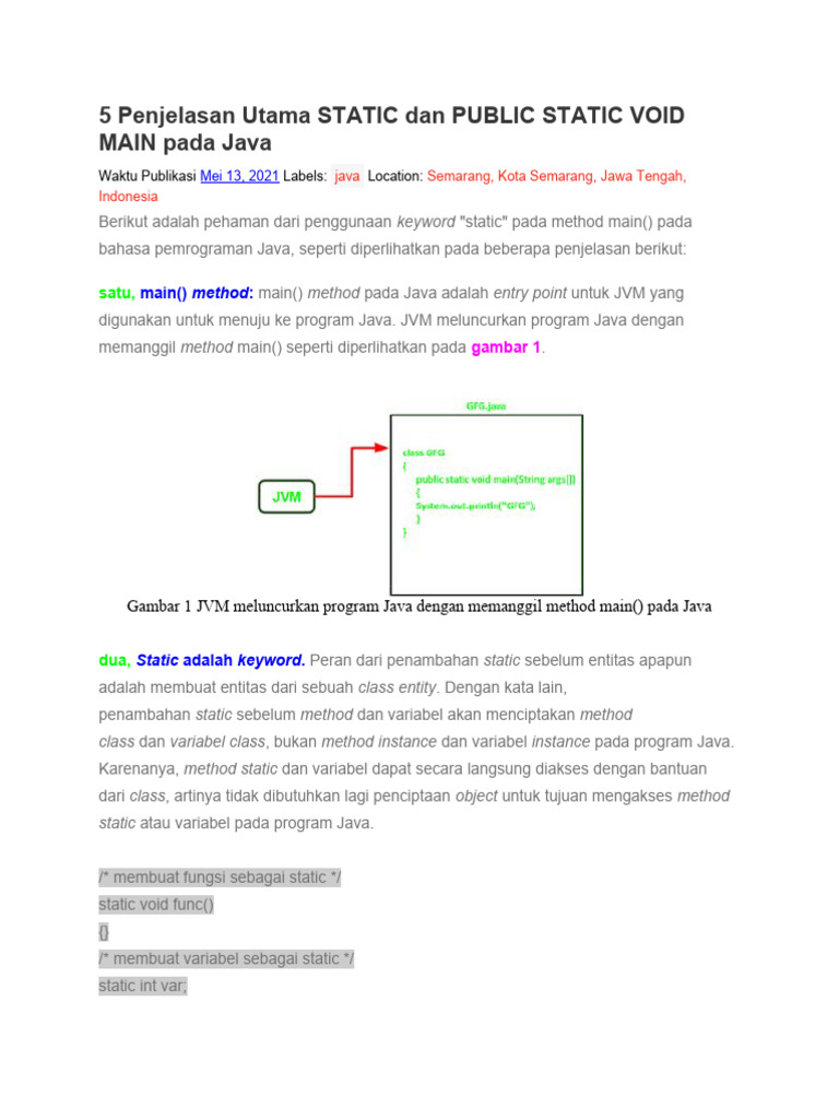 Java: Memahami Static dan Main | PDF