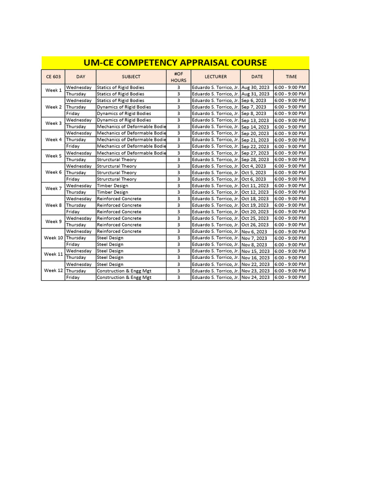 CE-603-B - 1-2023-2024 Schedule | PDF | Mechanics | Classical Mechanics
