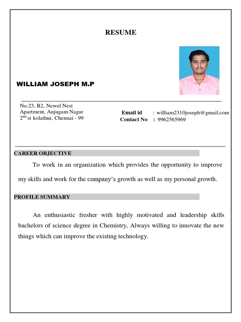 William Resume 2023 | PDF | Tamil Nadu