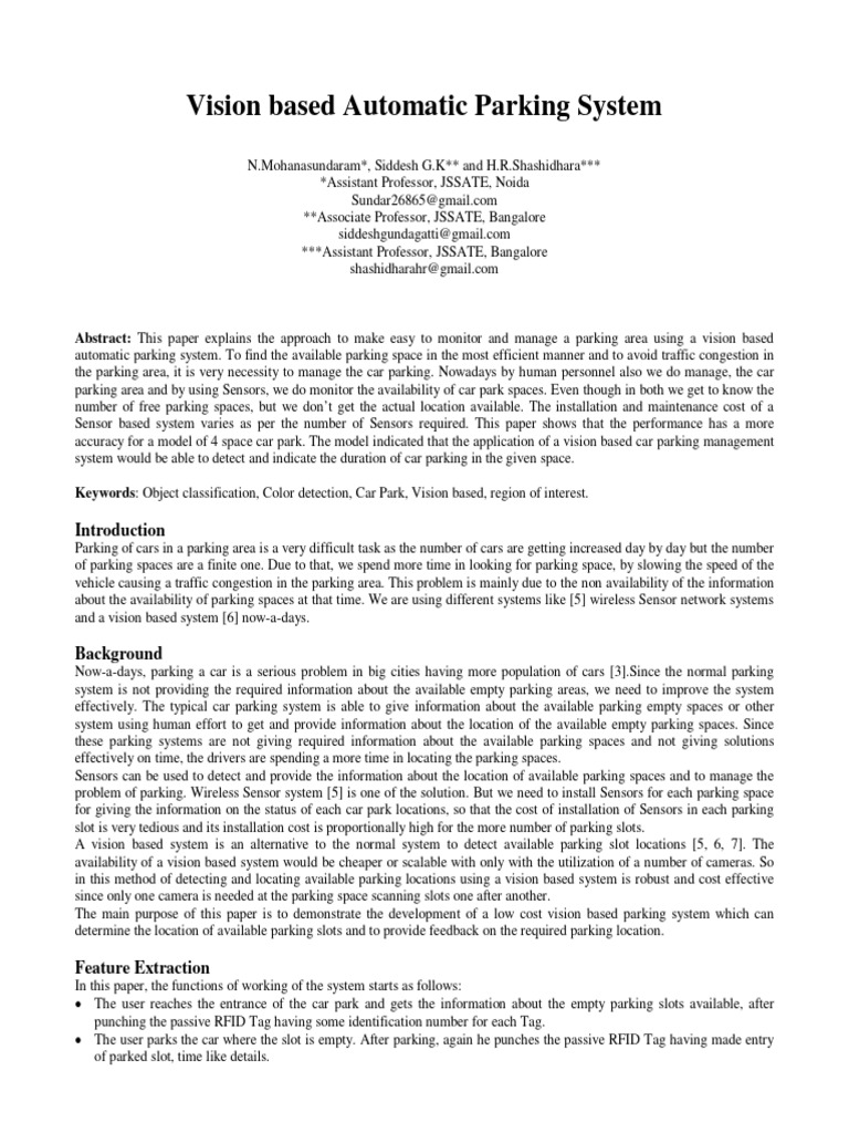 Vision Based Automatic Parking System | PDF | Radio Frequency ...