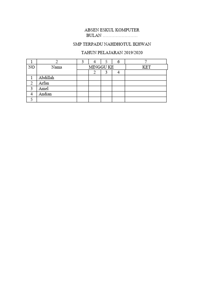 Absen Eskul Komputer | PDF
