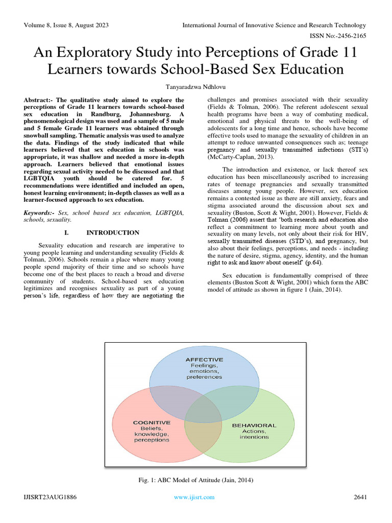 An Exploratory Study Into Perceptions of Grade 11 Learners Towards School-Based Sex Education ...