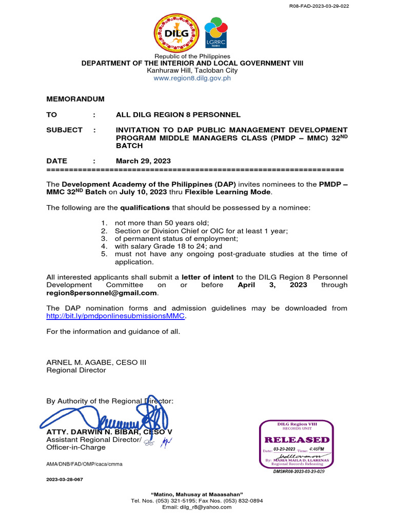 R08 2023 03 29 029 RO MEMO Re INVITATION TO DAP PUBLIC MANAGEMENT ...